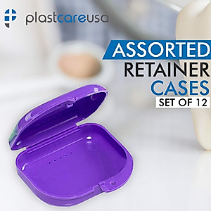 Assorted Retainer Case Box of 12 Individually Sealed, Dental Storage Container for Aligners, Mouth Guards - Yellow, White, Pink, Green, Purple, Blue