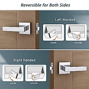 DECORITEN 5 Pack Heavy Duty Passage Door Levers Polished Chrome Interior Door Handles with Square Rosette, Straight Keyless Door Locks for Closet Hallway