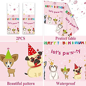 98pcs Dog Birthday Party Decorations Puppy Tableware Set Plates Napkins Pink Dog Theme Tablecloth for Girls Birthday Lets Pawty Party Supplies Kit Pet Dog Table Cover Dinnerware Paw Print Party Favors