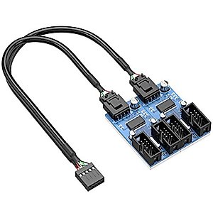 Kowlone Motherboard 9 Pin USB Header Splitter, Male 1 to 4 Female Extension Splitter Cable Desktop Card 9-Pin USB 2.0 HUB Connector Adapter Port Multiplier