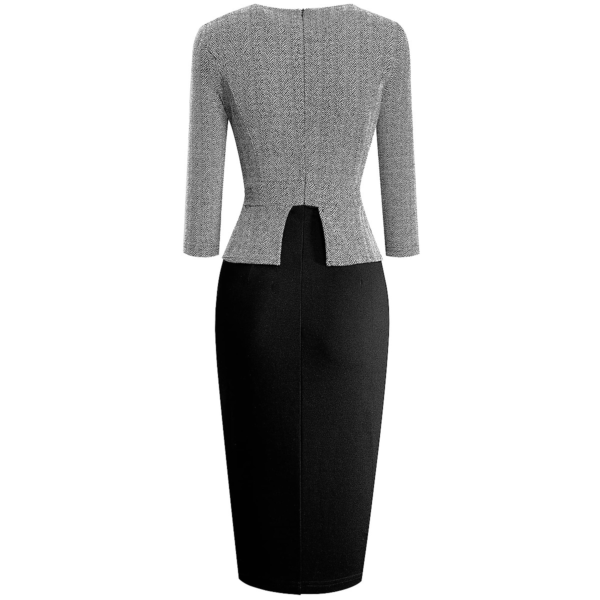 HOMEYEE Women's Elegant Chic Bodycon Formal Dress B288(L, Gray Pattern+Black)