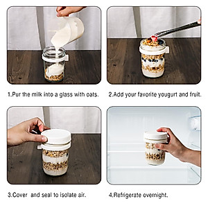 HOXHA Overnight Oats Containers With Lids And Spoon Glass Mason Jars Reusable With 12 Oz Measurement Marks For Cereal Yogurt And Parfait