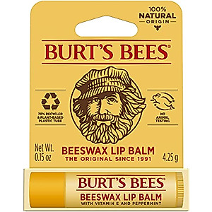 Burt's Bees 100% Natural Origin Moisturizing Lip Balm, Original Beeswax with Vitamin E & Peppermint Oil 0.15 Ounce Tube