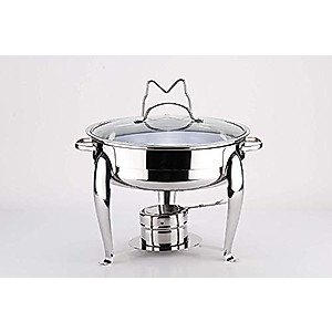 4 Quart Round Stainless Steel Chafing Dish with Bonus Slotted Spoon and Drip Tray for Lid
