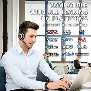 Earbay Wireless Headset, Bluetooth Headsets with Microphone Noise Cancelling, On Ear Headphones with Mic Mute, Handsfree PC Headsets for Zoom/Ms Teams/Skype/Dual Connect/Laptop/iPhone/Tablet