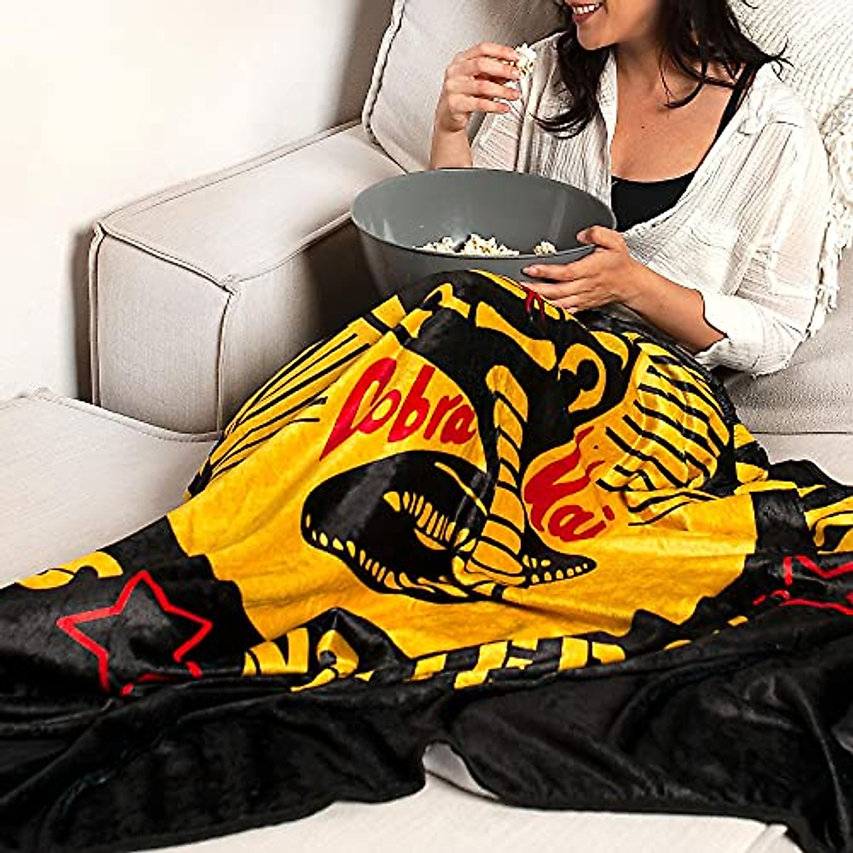 Surreal Entertainment Cobra Kai Strike First Oversized Plush Throw Blanket | Cozy Sherpa Cover For Sofa, Bed Super Soft Fleece Official Karate Kid Collectible 45 x 60 Inches, Yellow, One Size