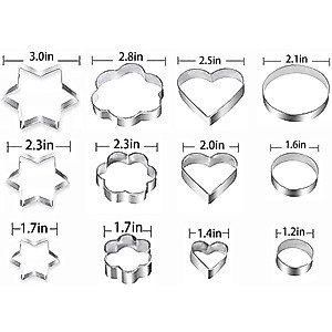 12PCS Stainless Steel Cookie Cutters Shapes Baking Set, Flower Round Heart Star Shape Biscuit Stainless Steel Metal Molds Cutters for Kitchen Baking Halloween Christmas Small Cookie Cutters