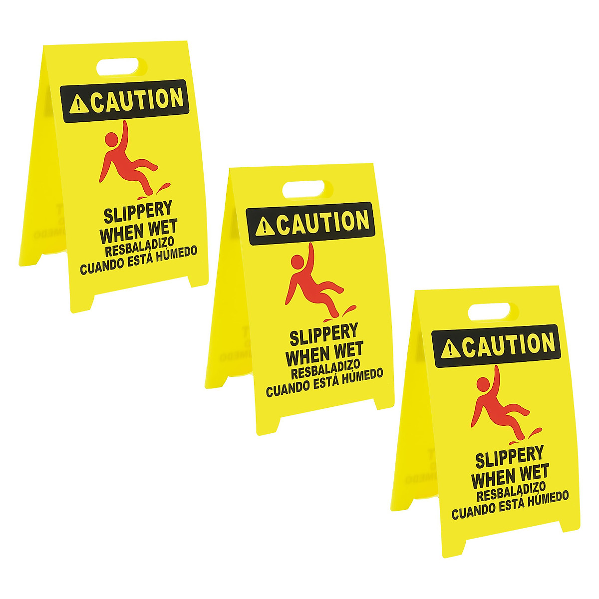 MATTHEW CLEANING 19'' Industrial Wet Floor Sign 3 Pack 2-Sided Durable Corrugated Plastic Birght Yellow Multilingual Warning Signs Commercial Caution Wet Fold-out Floor Signs For Indoors