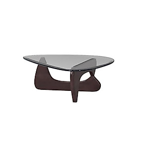 Rimdoc Triangle Coffee Table Modern Noguchi Vintage End Table, Solid Wood Base and Clear Glass Top Accent, for Living Room, Patio(Dark Walnut)
