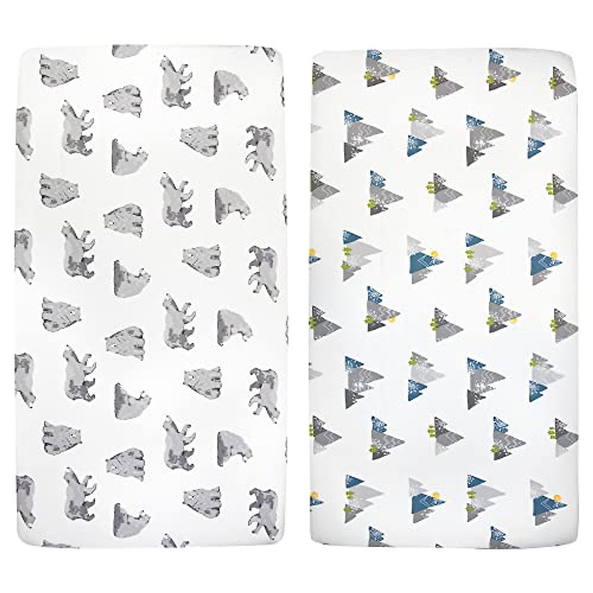 Standard Microfiber Fitted Crib Sheets for Baby Girl, Baby Boy, and Neutral, 2 Pack Crib Sheets Crib Essentials for Baby 28x52 Crib Sheets (Bears & Mountains)