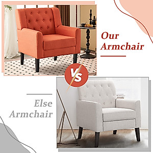 Fahomiss Accent Chair- Living Room Chairs Modern Linen Fabric Comfy Reading Armchair for Bedroom Small Spaces Apartment Office Orange