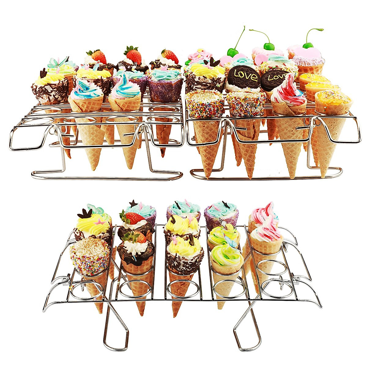 Cupcake Cone Baking Rack, Ice Cream Cone Stand Holder, Waffle Cone Holder,Stainless Steel,20 Capacity Foldable (1)