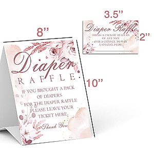 SHIEL-EVEN Baby Shower Diaper Raffle Tickets, Baby Shower Party Gift Game Cards, Pink Rouge Rose, Unisex Boy or Girl, Baby Shower Decorations Set (1 Sign+50 Cards), with a Pack of Diapers - DLM303