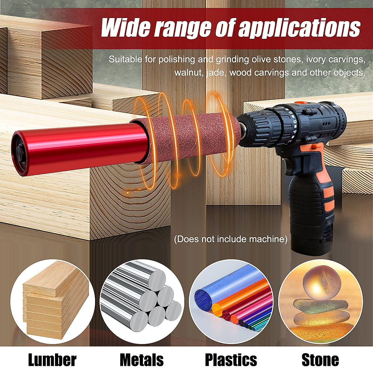 Spindle Sander Adapter for Power Drill, Hand-Held Rubber Sanding Drum, Universal Hexagonal Attachment for Power Drill Chuck