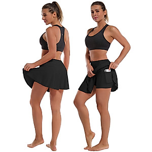 BUBBLELIME 5"/19"/26" XXS-XL Women's UPF 50+ Adjustable Running Skort - Pleated Skirt_BLACK(1) X-Large-5" inseam