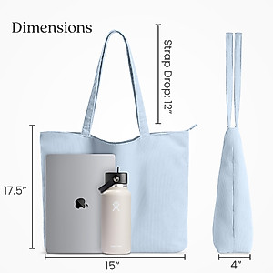 VANDEL Corduroy Tote Bag for Women and Men with Zipper and Inner Pockets. Blue Zipper Tote Bag, Cute Tote Bag Aesthetic