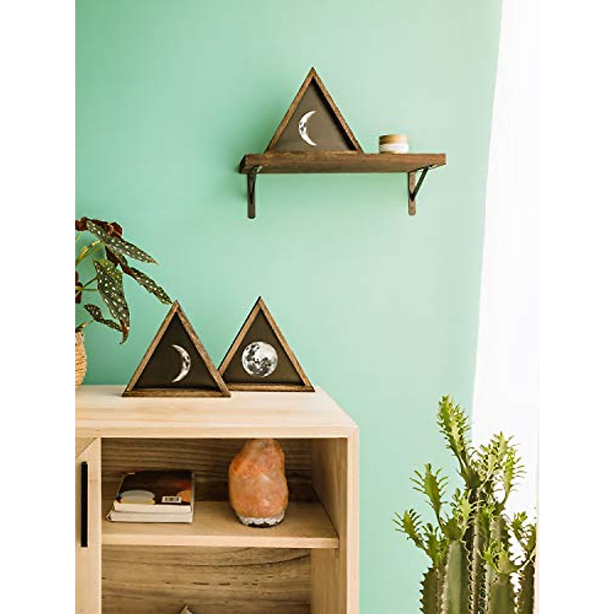 Dahey Moon Shelf Wall Mounted Moon Wall Decor Crystal Display Shelf Hanging Storage and Rustic Wall Moon Phases Decor Wood Moon Signs for Living Room Bedroom Bathroom Kitchen Witchy Room Decor