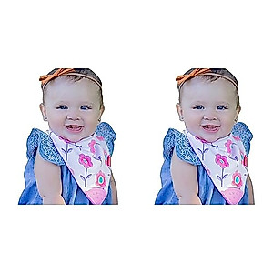 Nuby Reversible 2 Piece Teething Bib, Pink Flower, Aqua Butterfly, 3 mo +