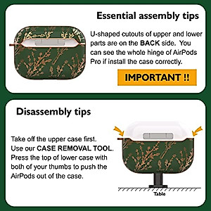 TATOFY Case Cover for AirPods Pro 2019,Stylish AirPods Pro Case for Women Girls, Flower Patterns Protective Hard Case with Clip （Golden Green）