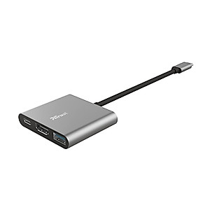 Trust Dalyx 3-in-1 Multiport USB-C Adapter, USB-C PD Port, USB, HDMI, HDR and HDMI 1.4 (4K 30Hz), 5 Gbps USB 3.2 Gen 1, MacBook, PC, Laptop, Chromebook