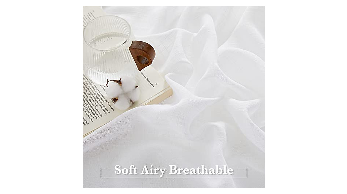 RYB HOME White Linen Sheer Curtains – Light & Airy Window Panels