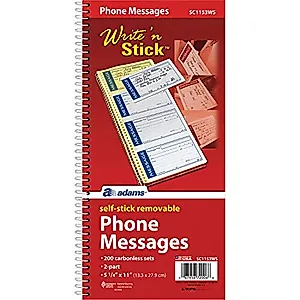 Adams Write 'N Stick Message Pad, 2-Part, Carbonless, Blue, 5-1/4" x 11", 200 Sets per Book (SC1153WS)