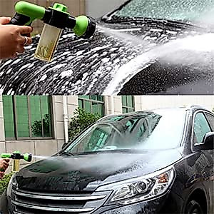 BORDSTRACT Garden Hose Nozzle, Soap Dispenser Bottle, 8 Spray Patterns, High Pressure Hose Foam Sprayer For Watering Plants, Cleaning,Car Wash And Showering Pet (Green)