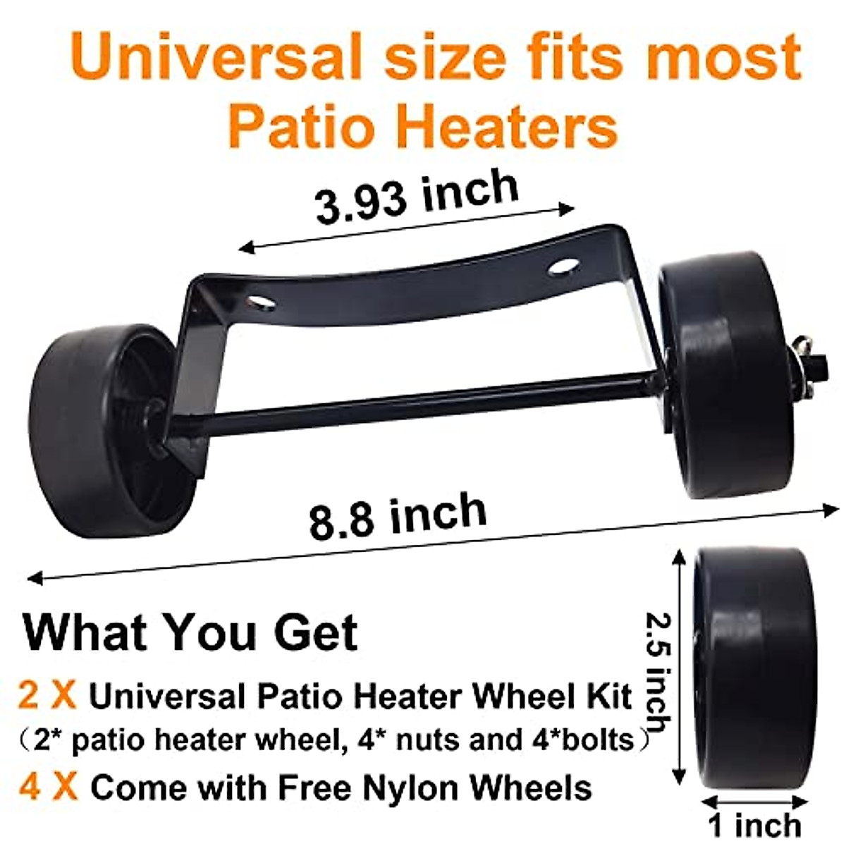 2 Pack Universal Patio Heater Wheel Kit-Propane Gas Patio Heater Wheels Replacement Universal Movable Wheel Patio Heater Parts Outdoor Umbrella Gas Heater Wheel Kit Gas Liquefied Gas Patio Heater