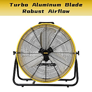 HiCFM 8200 CFM 24 inch Portable High Velocity Drum Fan With Powerful 1/3 HP Motor, Turbo Blade, 3 Speed Low Noise Design and 9ft Power Cord for Air Circulation, Convenience - UL Listed