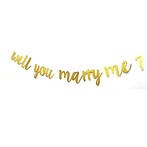 Will You Marry Me Banner Bunting for Valentine's Day, Wedding, Bridal Shower, Marriage Proposal Engagement Party Decorations Gold Glitter Pre-Strung
