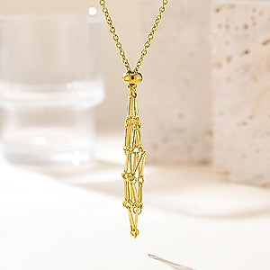 Tyniffer Crystal Holder Necklaces Cage Real Natural Gemstone Necklace Holder Adjustable Gold and Silver Cage Necklace for Women Men (Large, No Stone, Gold)