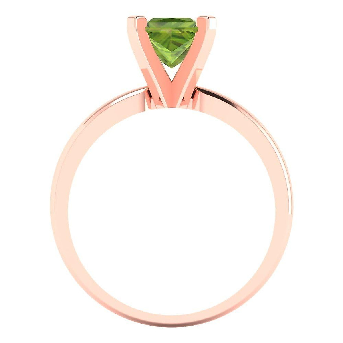 Clara Pucci 0.9ct Princess Cut Solitaire Genuine Vivid Green Peridot Proposal Bridal Designer Wedding Anniversary Ring 14k Rose Gold