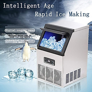 TONPOP Ice Makers Industrial Ice Machine Commercial Ice Machine Hd Display One-Button Cleaning 50Kg 10 Minutes Fice Making (Size : Barreled into Water)