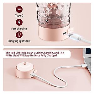 FANS-ONE Electric Protein Shaker Bottle, 24oz Lockable Electric Blender Cup, Tritan USB Rechargeable Protein Shake Mixer, Blender Shaker Cups for Protein Shakes, Pink