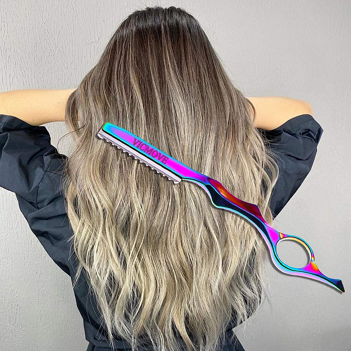 Professional Hair Styling Thinning Texturizing Cutting Feather Razor + 10 Replacement Blades Stainless Steel Rainbow Color