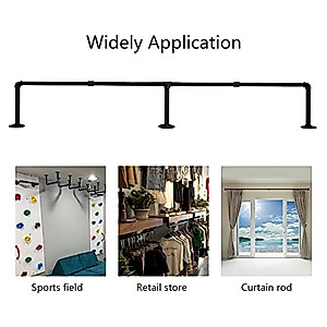 STARKOO Clothes Rack, 72in Industrial Pipe Wall Mounted Clothing Rack, Closet Garment Rack for Hanging Clothes, Heavy Duty Black Steel Iron Hanging Rod Bar for Laundry Room 3 Base