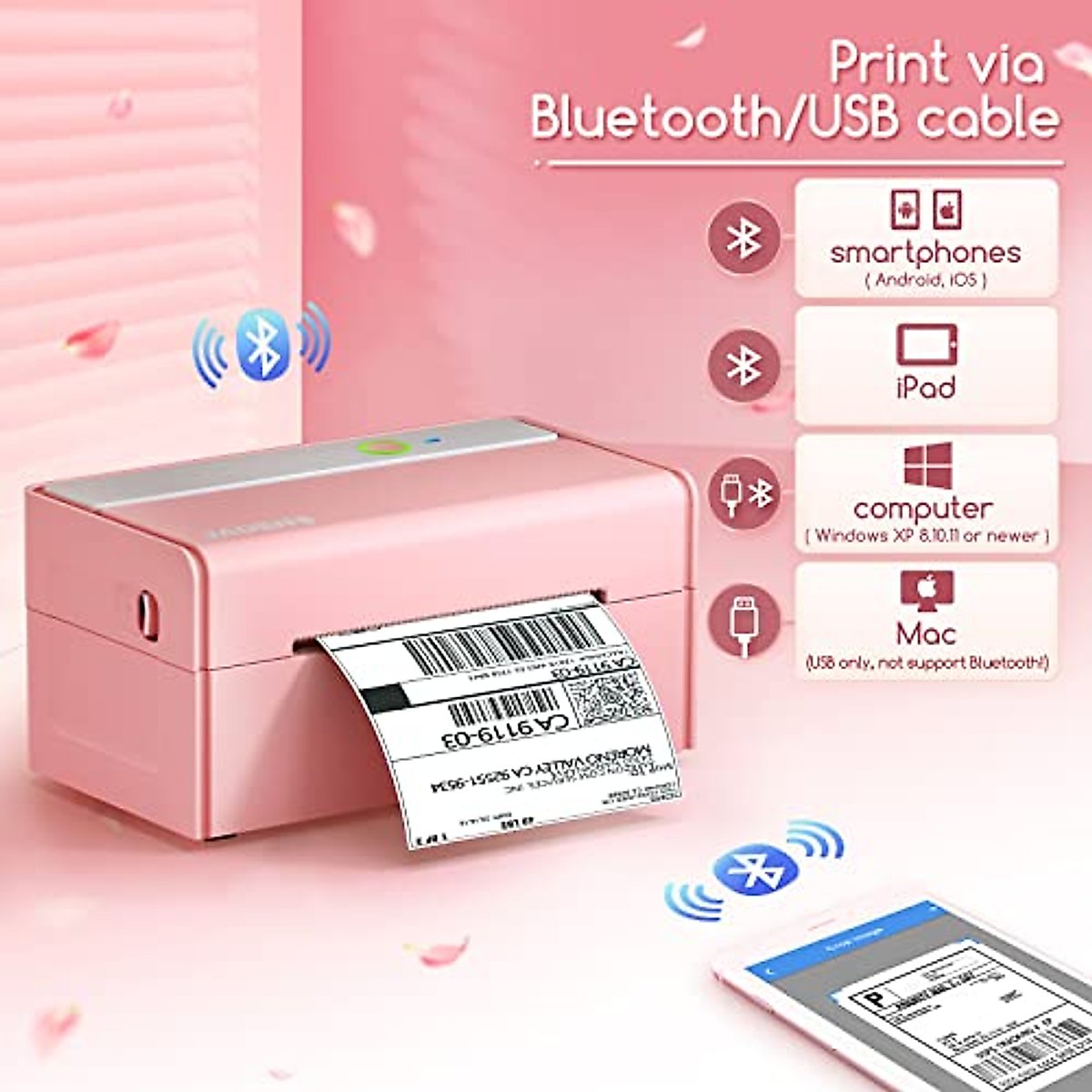 JADENS Bluetooth Shipping Label Printer & Label Maker Machine with Tape