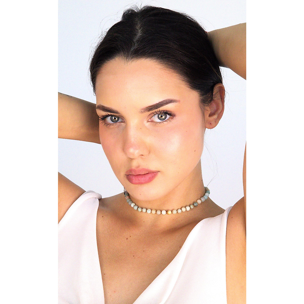 POMINA Real Amazonite Natural Gemstone Beaded Choker Necklace Semi Precious Stone Choker for Women (amazonite)