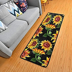 Sunflower Floral Kitchen Rugs Non-Slip Soft Doormats Bath Carpet Floor Runner Area Rugs for Home Dining Living Room Bedroom 72" X 24"