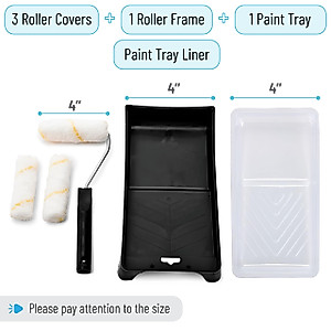 Bates- Paint Tray Set, 6 pcs, 4-Inch Paint Roller Kit, Small Paint Roller Paint Brush, Paint Roller Set, Paint Rollers 4 Inch, Paint Roller Tray, Paint Roller Brush, Small Roller Paint Brush