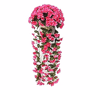 Meitan Artificial Violet Hanging Flower, Silk Violet Flower Garland Hanging Basket Decorative Plant Home Outdoor Wedding Arch Garden Wall Décor (2 pcs Rose Red)