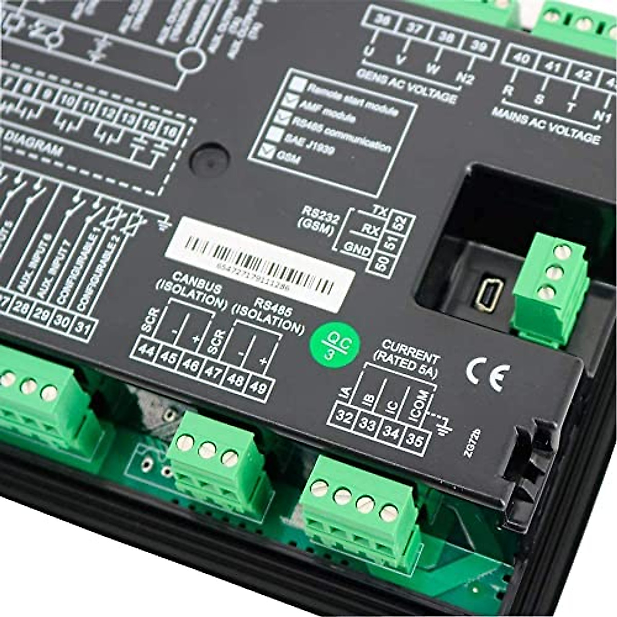 YFYIQI Automatic Start/Stop Engine Set Controller Genset Controller with SMS Function Silicon Panel Pushbuttons RS485 Communication Port Frequency 50/60Hz