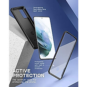 Clayco Xenon Case for Samsung Galaxy S21 FE 5G, [Built-in Screen Protector] Full-Body Rugged Cover Compatible with Fingerprint Reader, 6.4 inch 2022 Release (Black)
