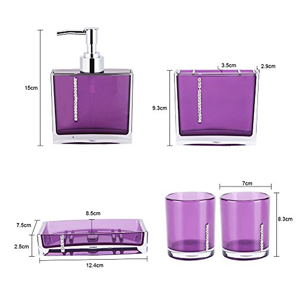Yosoo 5 Pcs Bathroom Accessories Set Luxury Bath Vanity Set with Toothbrush Holder Containe Tumble Soap Dish Liquid Soap Lotion Pump Dispenser Purple Lotion Dispenser Soap Pump Toothbrush Cup
