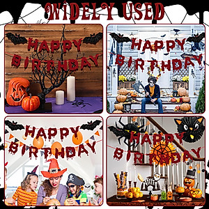 Red Glittery Happy Birthday Halloween Banner, Simple Suspension Halloween Birthday Party Supplies Horror Themed Birthday Decorations, Bat Vampire Halloween Party Scary Horror Party Decorations