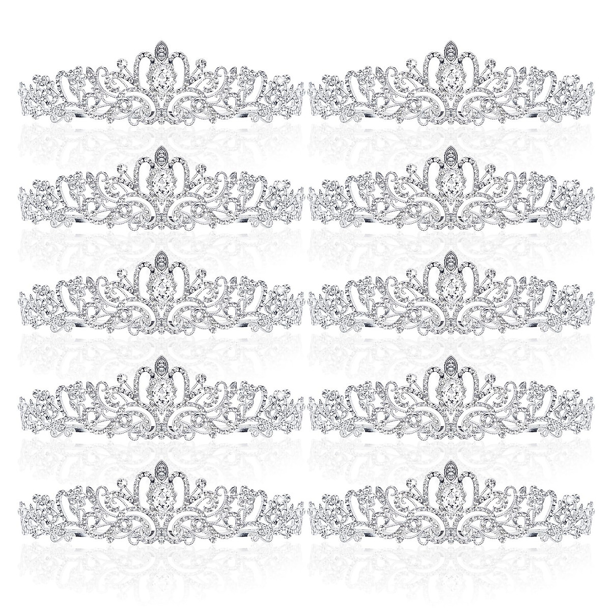 BBTO 10 Pcs Crystal Tiara and Crowns for Women Girls Princess Rhinestone Crown Queen Headband with Combs Bride Crown Tiara for Birthday Party Wedding Prom Hair Accessories(Silver)