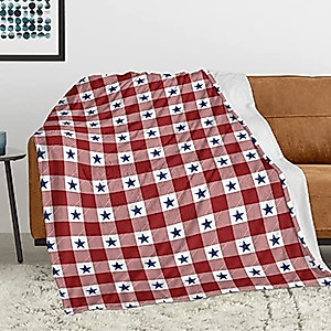 FJPT July 4th Throw Blanket Red White and Blue Stars Patriotic Party Blanket Lightweight Fuzzy Plush Cozy Soft Blanket for Travel Couch Bed Sofa Gift 30"X40"