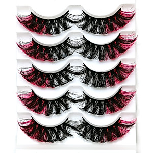 Royaomis 3d Colored Russian Strip Lashes, 20mm D Curl Lash Strips, Fluffy Eyelashes Mink, Natural False Lashes Mink, Natural Wispies, Wispy Fake Lashes, Faux Mink Eyelashes Natural Look (Pink)