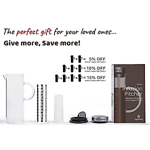 Cold Brew Coffee Maker - Large Glass Infusion Pitcher 1.6 Quarts 52oz - Iced Coffee & Iced Tea Pitcher with Stainless Steel Lid and Mesh Filter & Fruit Infusion Tube - Perfect for Home or Office