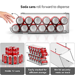 Sorbus Soda Can Organizer for Refrigerator & Egg Holder for Fridge Set, 2 Stackable Can Holder Dispenser Holds 12 Cans Each & 2 Egg Holders with Lid holds 14 eggs for Fridge, Pantry, Freezer, BPA-Free